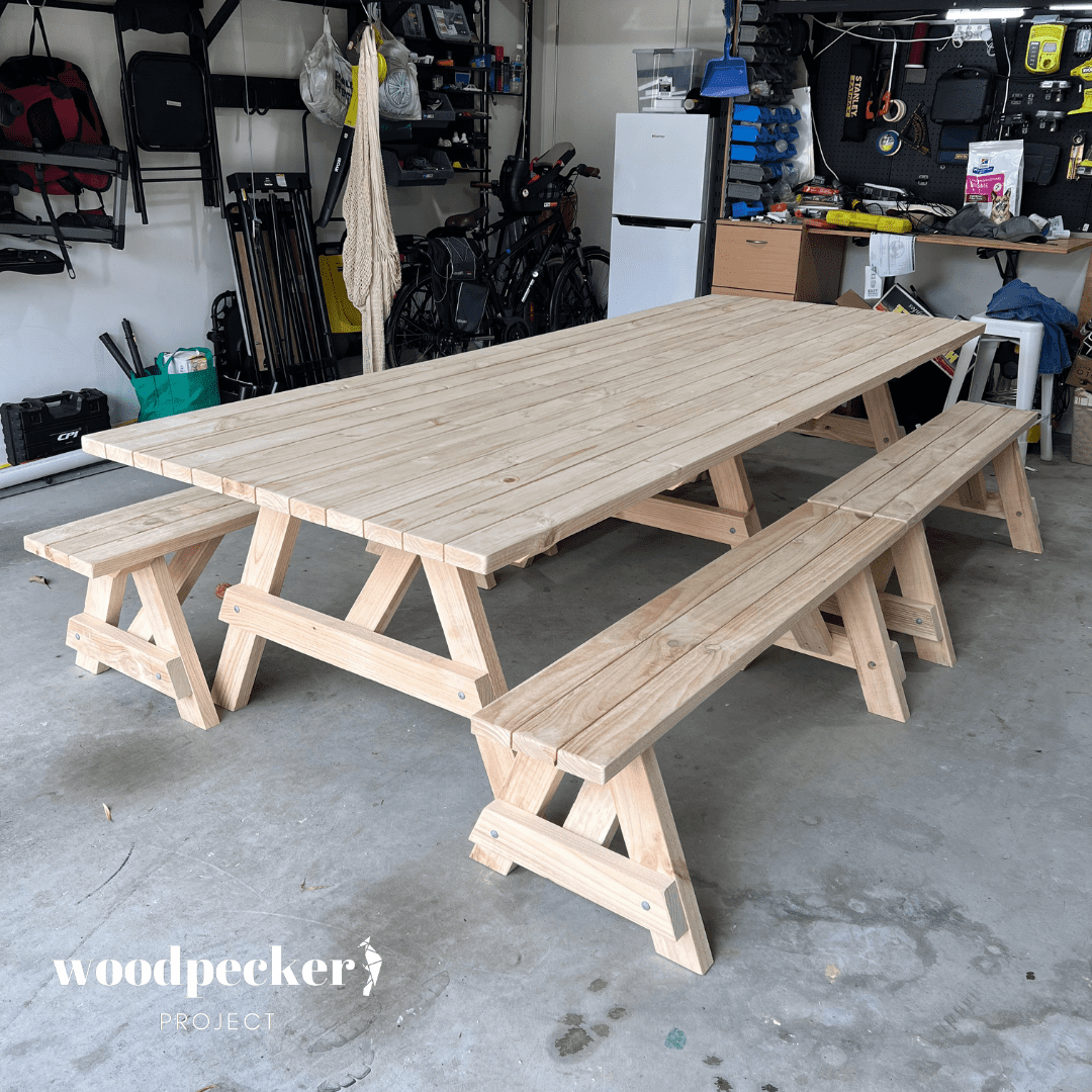 Separated Picnic Table Set with Backrest – Woodpecker Project