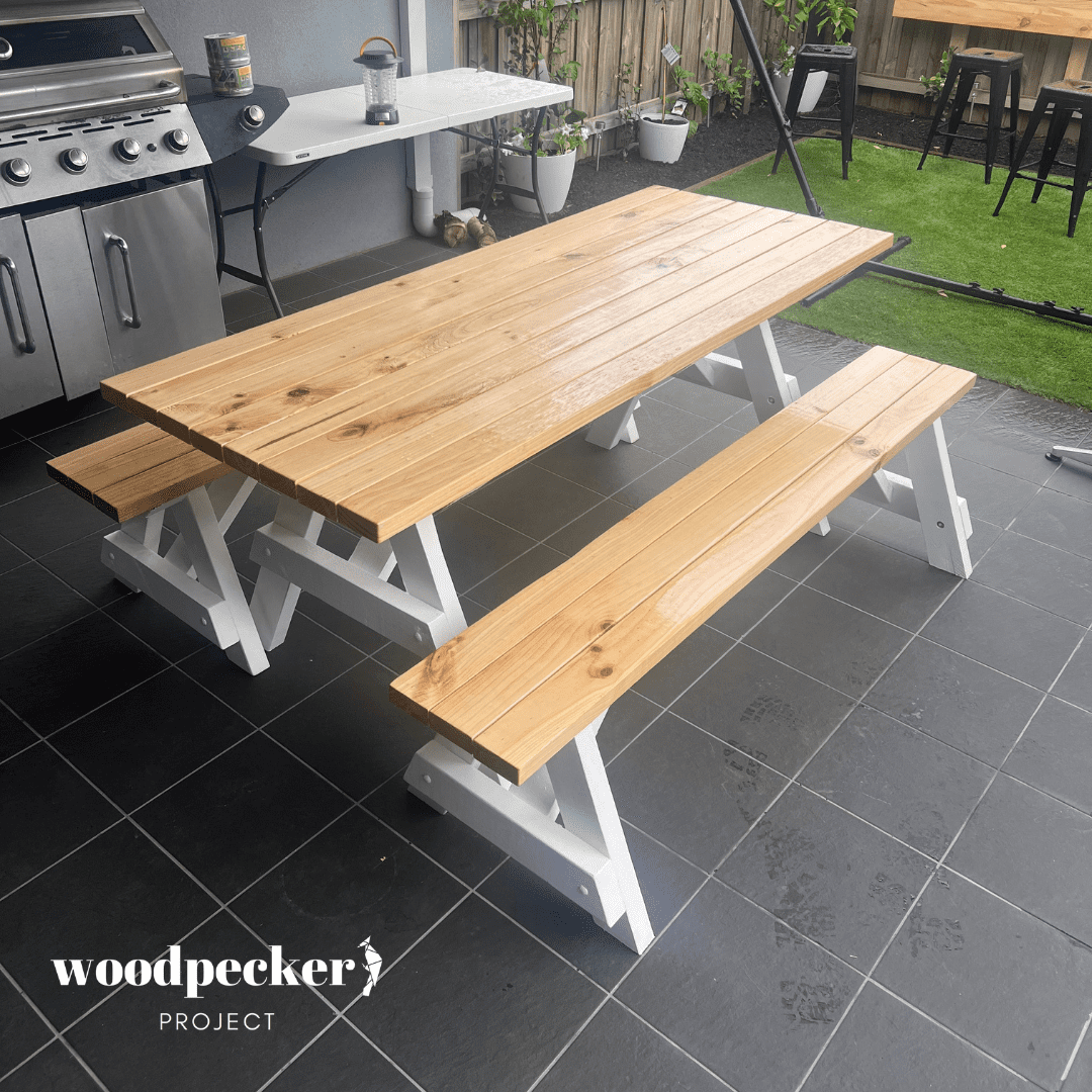 Separated Picnic Table Set with Backrest – Woodpecker Project