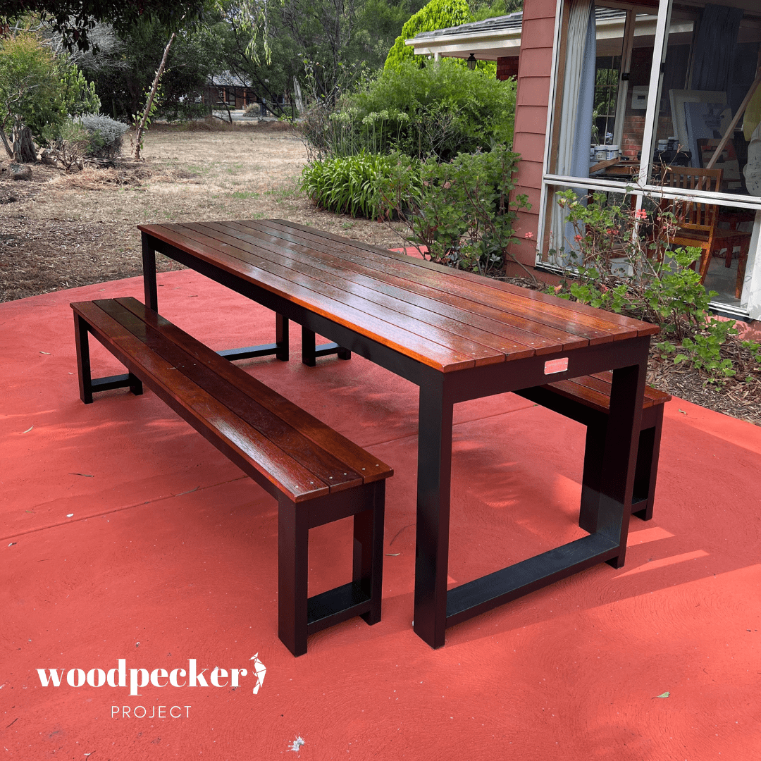 Merbau Outdoor Table Set – Woodpecker Project