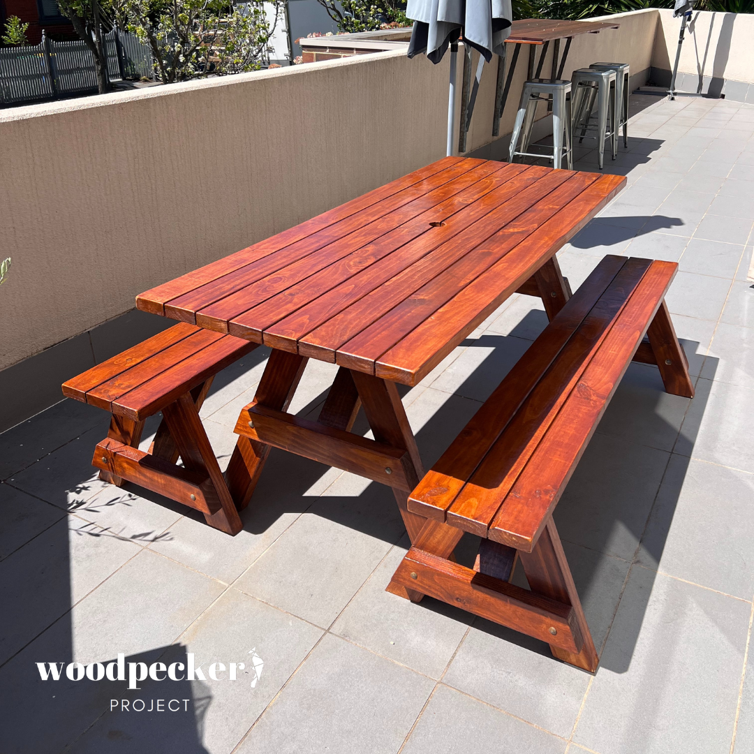 Separated Picnic Table Set with Backrest – Woodpecker Project