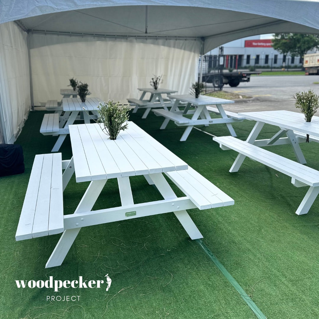 White Picnic Table - EVENT HIRE – Woodpecker Project